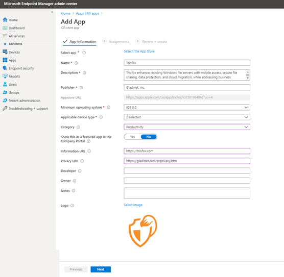 Add iOS Store Apps to Microsoft Intune – TrioFox Support Team